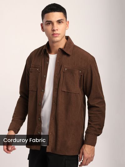 Buy Men's Brown Corduroy Dual Pocket Shirt Online @Beyoung
