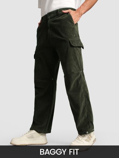 Buy Men's Olive Oversize Corduroy Cargo Pants at Beyoung