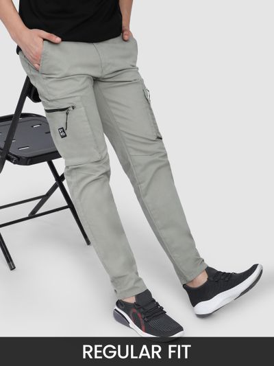 Buy Men's Light Grey Slant Zipper Pocket Cargo Pants Online at Beyoung