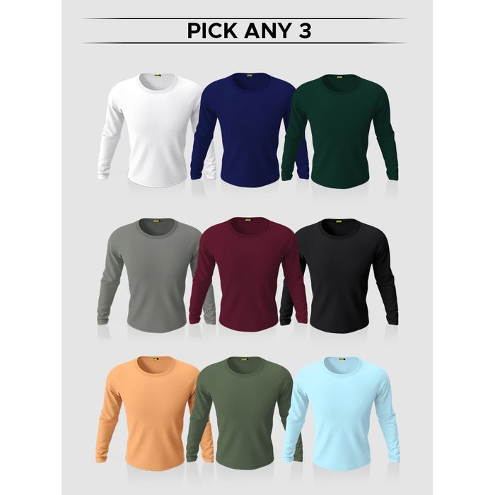 Buy Pick Any 3 - Plain Full Sleeve T-shirts Combo