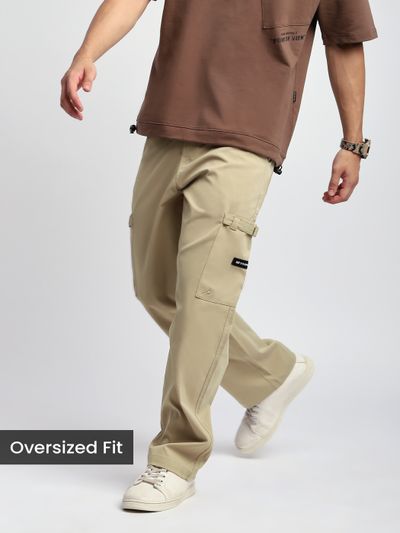 Buy Men's Beige Buckle Pocket Cargo Pants Online @Beyoung