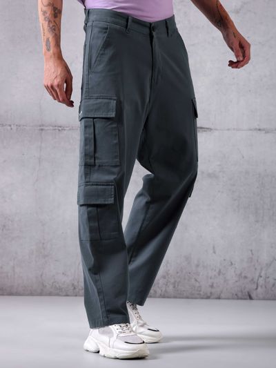 Buy Men's Stone Blue Straight-Fit Cargo Pants at Beyoung