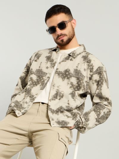 Buy Men's Beige and Brown Bandana Print Shacket at Beyoung