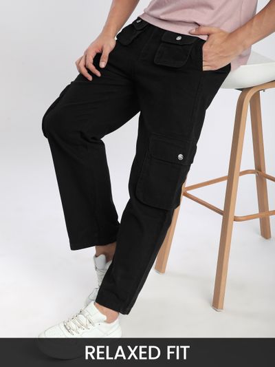 Buy Men's Black Patch Pocket Cargo Pants Online at Beyoung