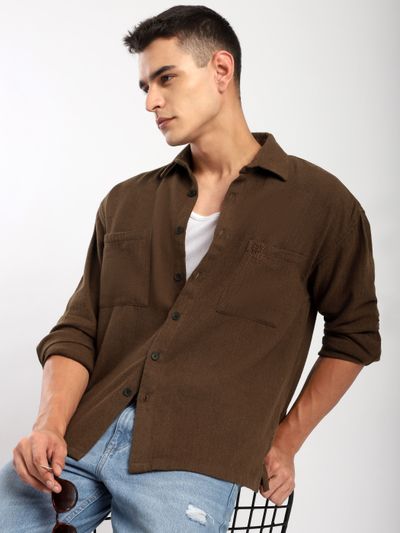 Buy Men's Brown Dual Pocket Cotton Shirt Online @Beyoung