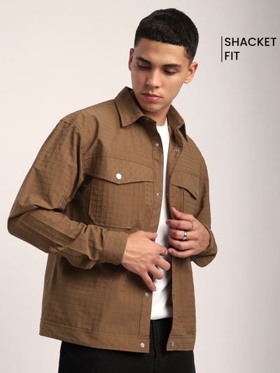 Buy Brown Check shirt jacket men at Beyoung
