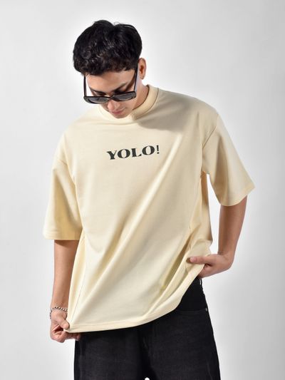 Buy Cream YOLO Back Patch Print Oversized T-Shirt Online in India - Beyoung