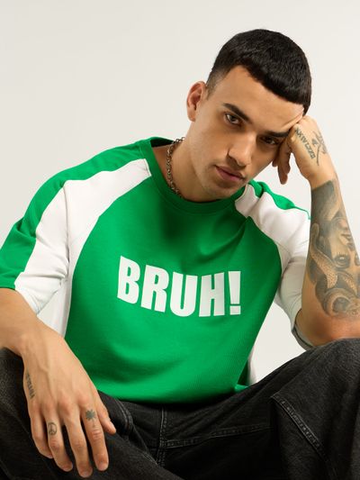 Buy Men's Green Raglan Sleeves Oversized T-Shirt at Beyoung