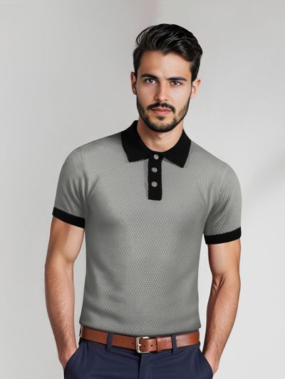 Buy Men's Light Grey Contrast Collar Flat Knit Polo T-shirt at Beyoung