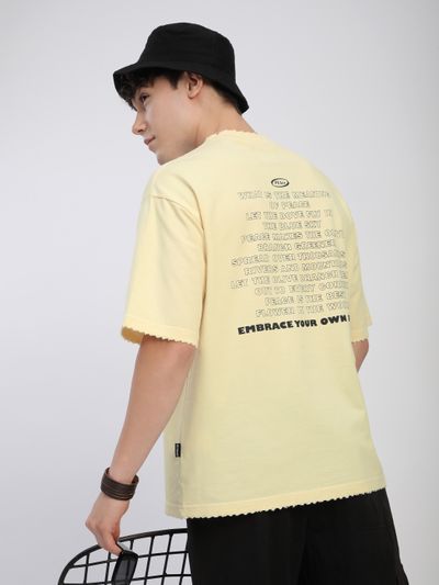 Buy Men's Off White Peace Printed Ribbed Edge Oversized T-shirt at Beyoung