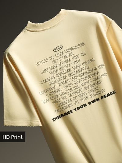 Buy Men's Off White Peace Printed Ribbed Edge Oversized T-shirt at Beyoung