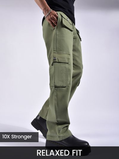 Buy Men's Olive Patch Pocket Cargo Pants at Beyoung