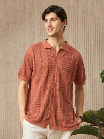 Buy Rust Brown Half-Sleeves Knitted Mens Shirt Online in India -Beyoung
