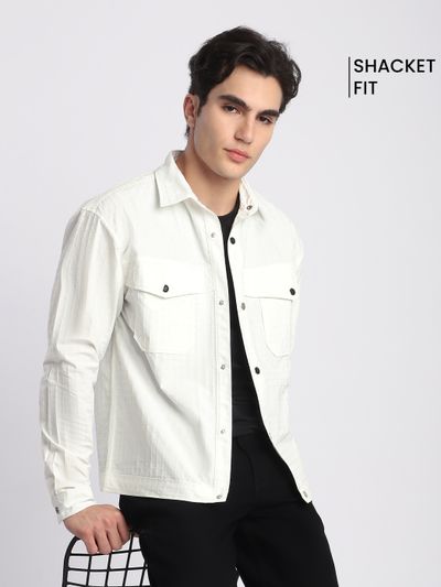 Buy Men's White Block Textured Shacket Online at Beyoung