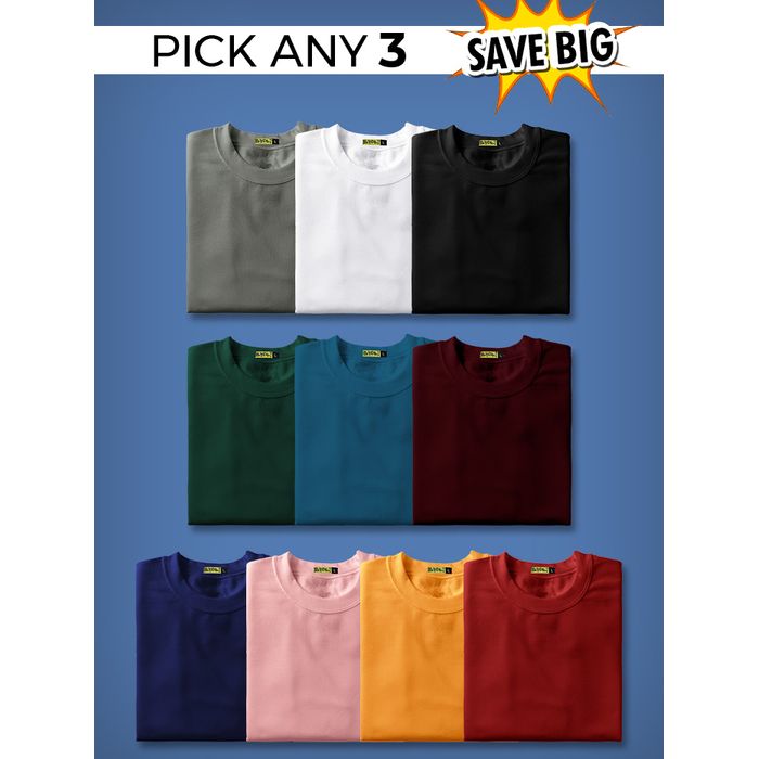 Shop From Pick Any 3 Color of Plain T-shirt Online at Just Rs.849