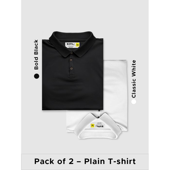 Buy Pack of 2 Polo T-shirts Combo Bold Black,Classic White Online