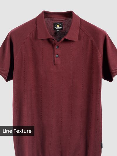 Buy Men's Maroon Line Textured Flat Knit Polo T-Shirt Online @Beyoung
