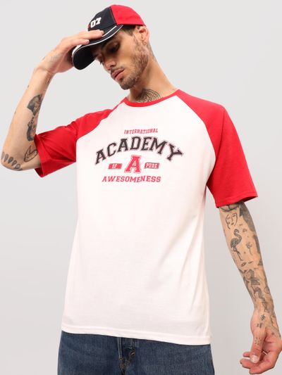 Buy White-Red Raglan Oversized T-shirt for Men Online in India - Beyoung