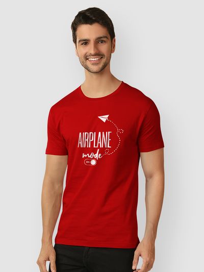 Buy Men's Red Airplane Mode On T-shirt Online at Beyoung