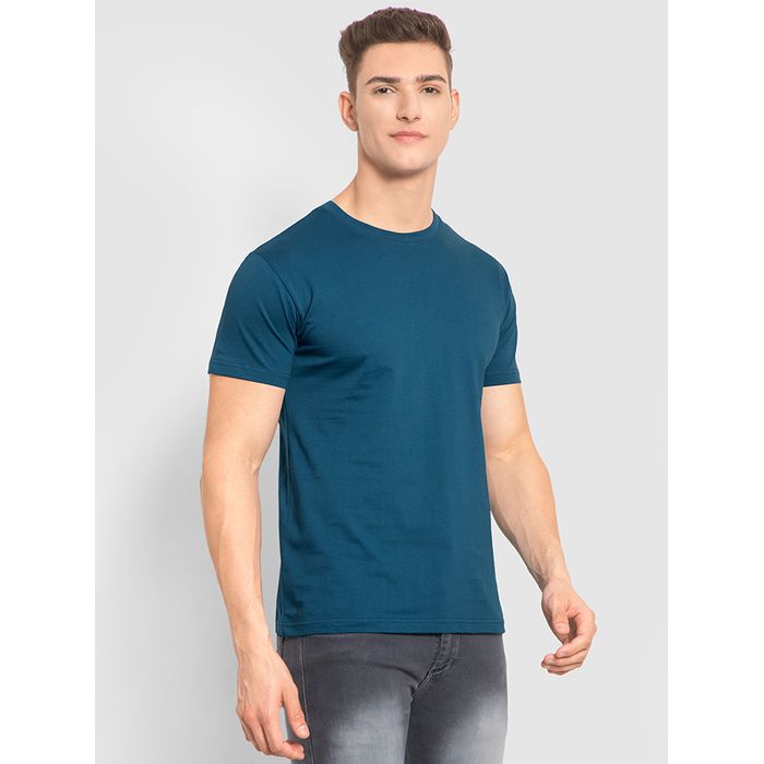 Buy Plain Teal Blue Half Sleeve Round Necks T-shirt Online - BeYOUng